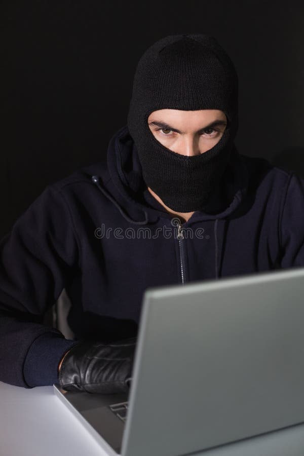 Burglar Looking at the Laptop Behind Woman Stock Image - Image of away ...