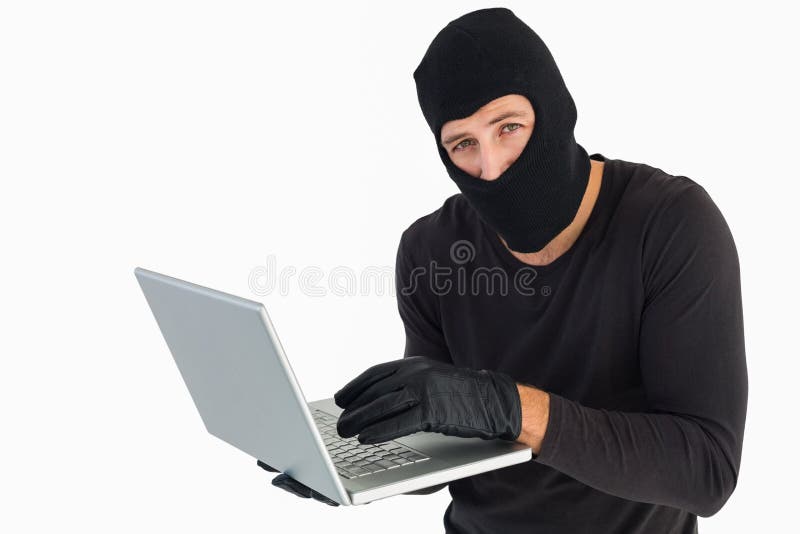 Burglar Looking at the Laptop Behind Woman Stock Image - Image of away ...
