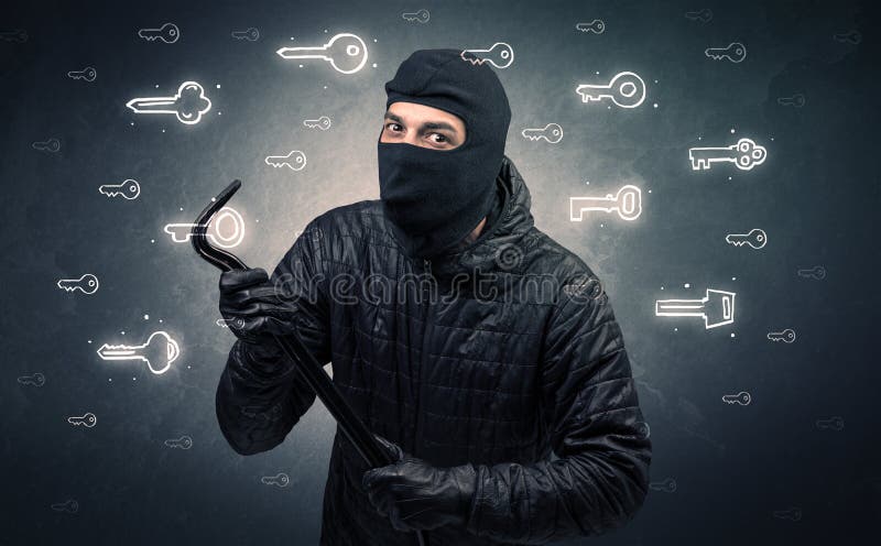 Burglar holding tool. stock image. Image of male, dark - 132570857