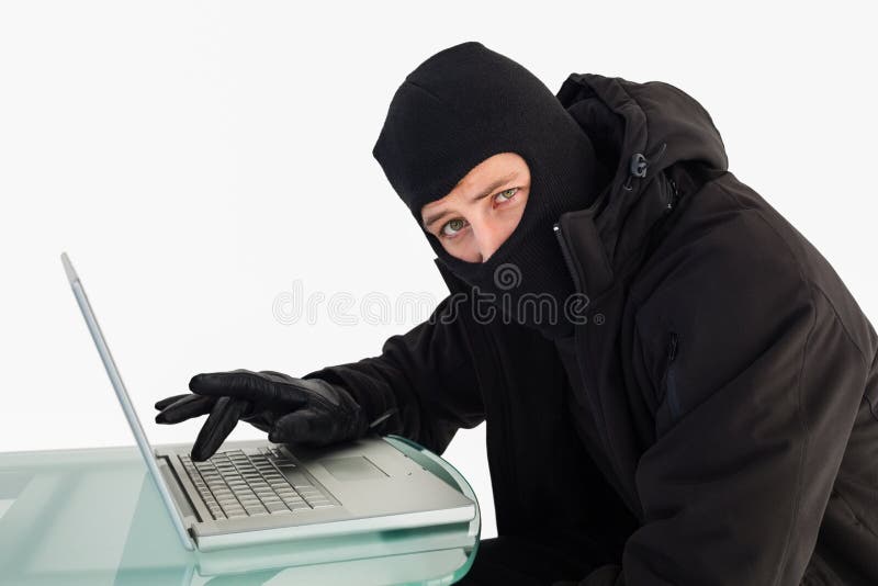 Burglar using laptop stock image. Image of hacker, isolated - 43862811