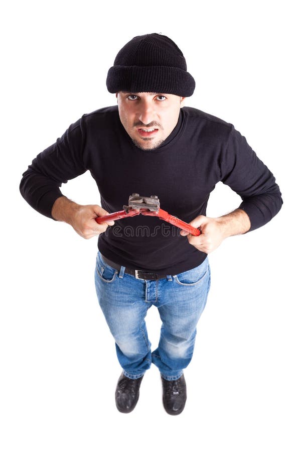 Burglar with Wire Cutters 7 Stock Image - Image of male, activity: 32712057