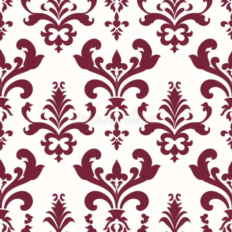 Seamless Burgundy Damask Pattern on a Light Background Stock Vector ...