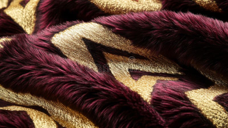 Burgundy Fur Fabric with Golden Zigzag Pattern Stock Illustration ...