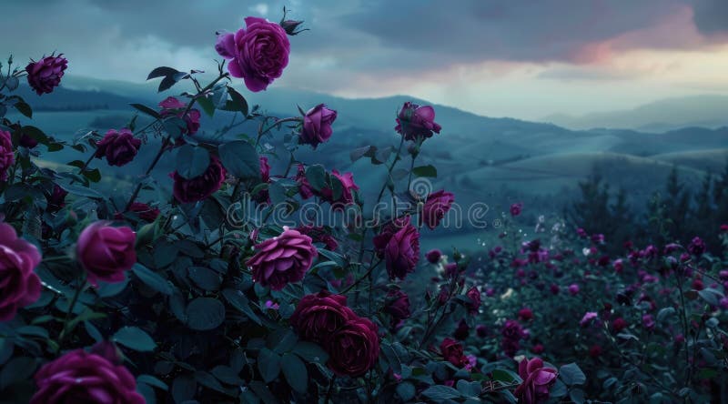 Burgundy Rose Bush, Rose Flower Stock Illustration - Illustration of ...