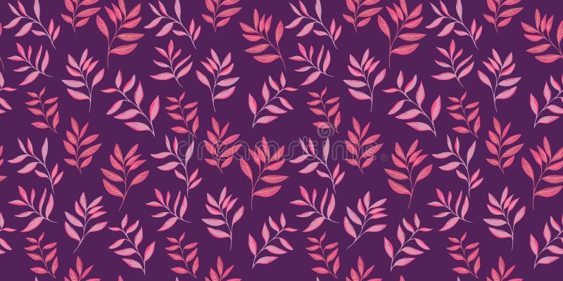 Burgundy Seamless Pattern with Abstract Artistic Tiny Branches Leaves ...