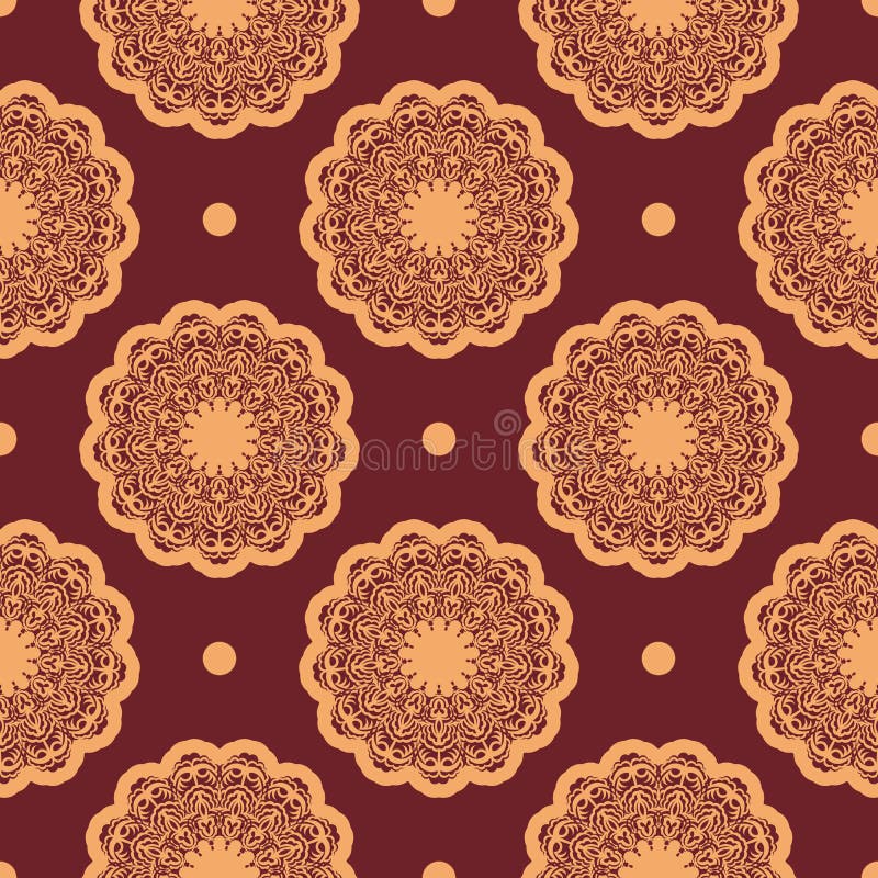 Burgundy and Yellow Seamless Pattern with Decorative Ornaments. Good ...