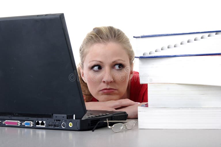 Buried under books stock image. Image of computer, paper - 21930067