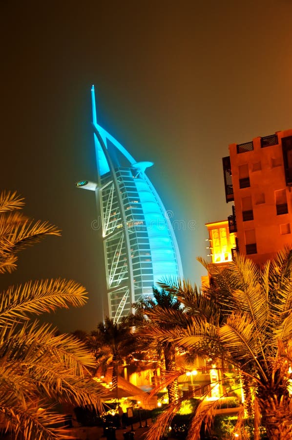 Burj Al Arab Glowing at Night in Cyan Stock Image - Image of classy ...