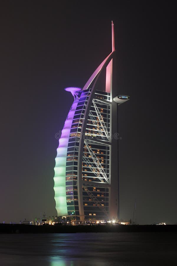 Burj al arab by night editorial stock photo. Image of arab - 8057043