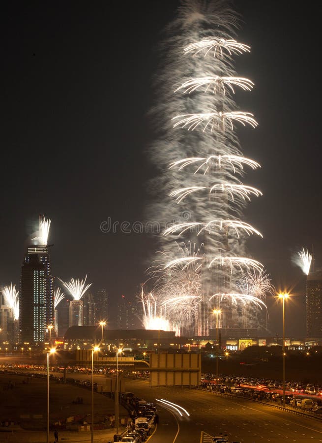Burj Khalifa Fireworks stock photo. Image of events, estate - 28416882