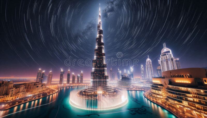The Burj Khalifa Light Show with Fountains, Ai Generated Image Stock ...