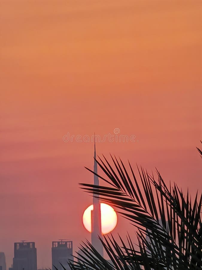 Burj Khalifa Sunset Palm Tree Editorial Stock Photo - Image of palm ...