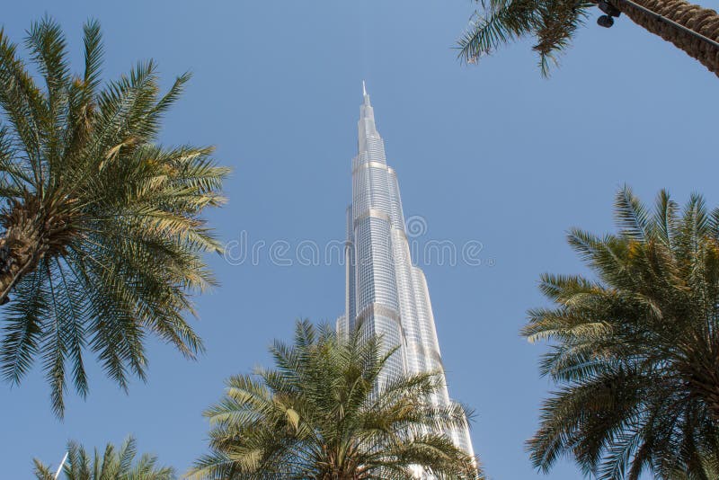 Burj Khalifa Tower among Palm Trees Editorial Stock Photo - Image of ...