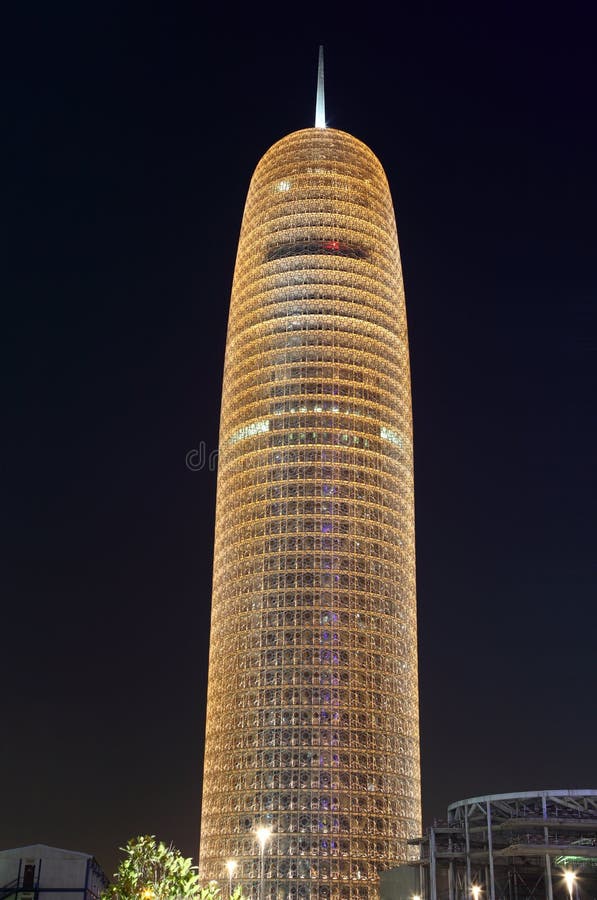 Burj Qatar at night, Doha editorial photography. Image of architecture ...
