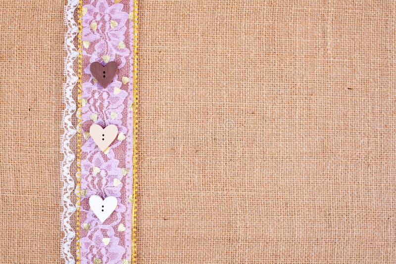 Burlap Background - with Lace and Button Border Stock Photo - Image of ...