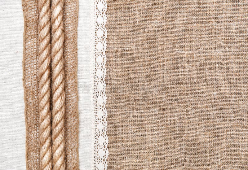 Burlap Background with Lacy and Linen Cloth Stock Image - Image of ...