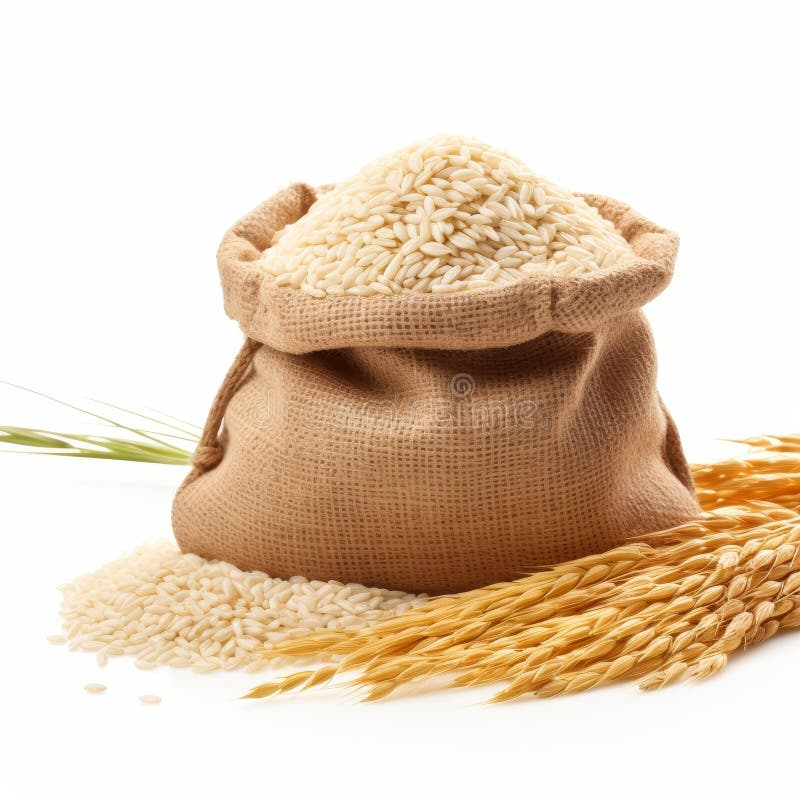 Burlap Bag Full of Rice on Pristine White Backdrop, Ai Generated Stock ...