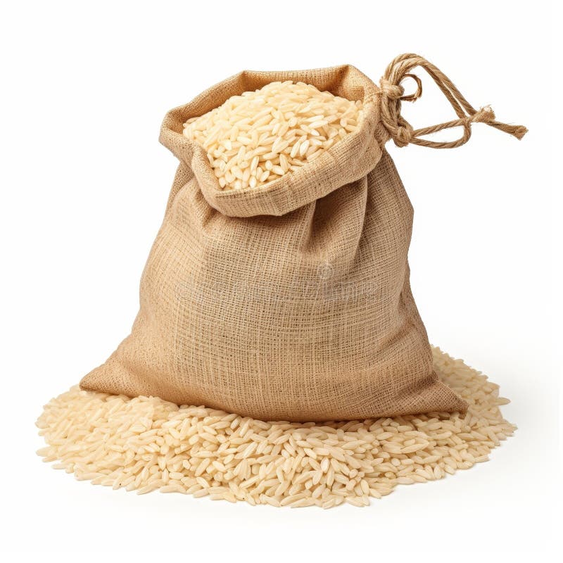 Burlap Bag Full of Rice on Pristine White Backdrop, Ai Generated Stock ...