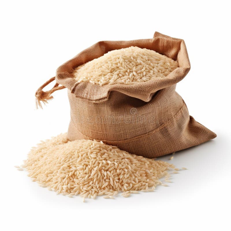 Burlap Bag Full of Rice on Pristine White Backdrop, Ai Generated Stock ...