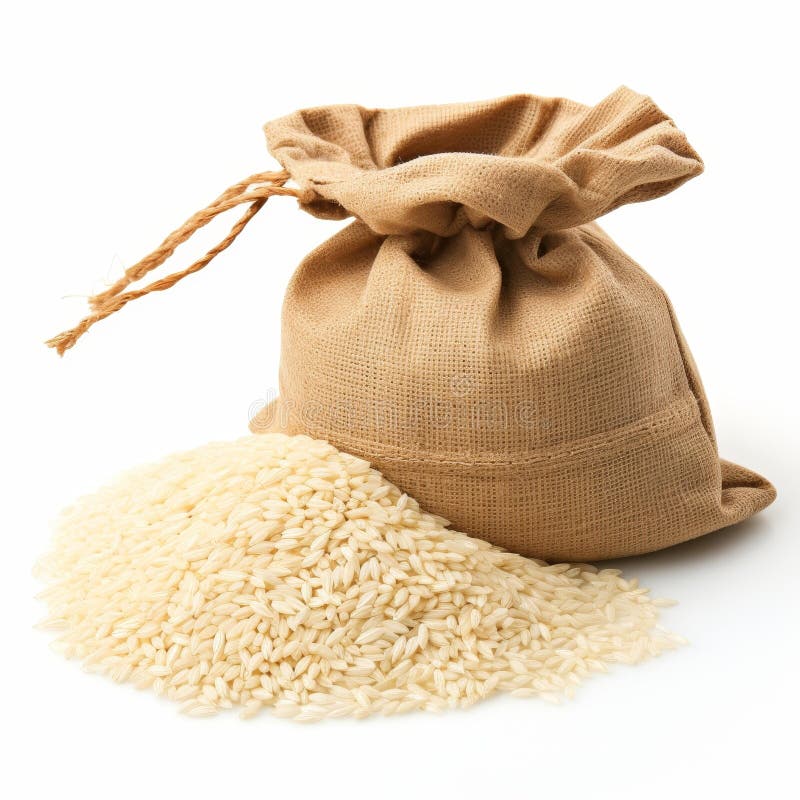 Burlap Bag Full of Rice on Pristine White Backdrop, Ai Generated Stock ...
