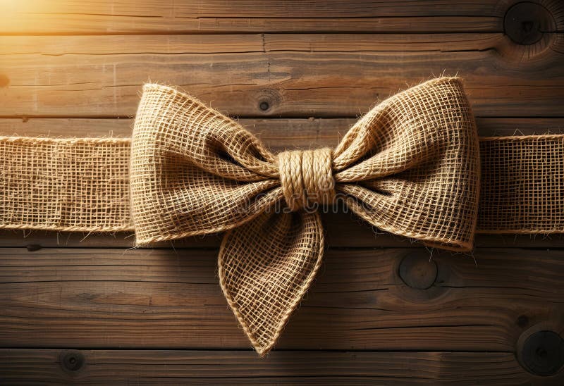 Burlap Bow Tie on Rustic Wood Texture Background, Rustic Fabric ...