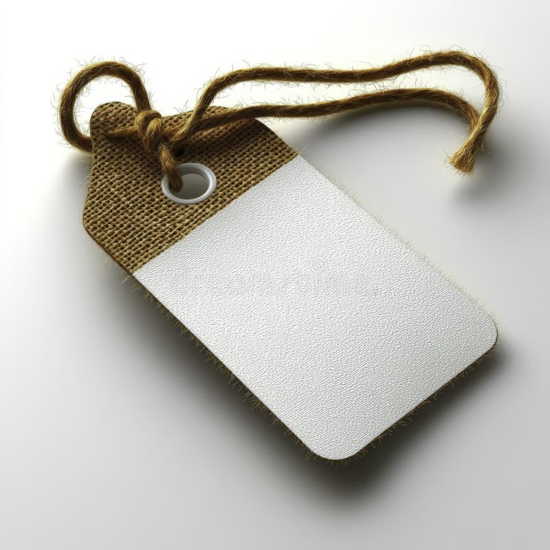 Burlap and Paper Tag with Rustic Twine, Angled on White Background ...