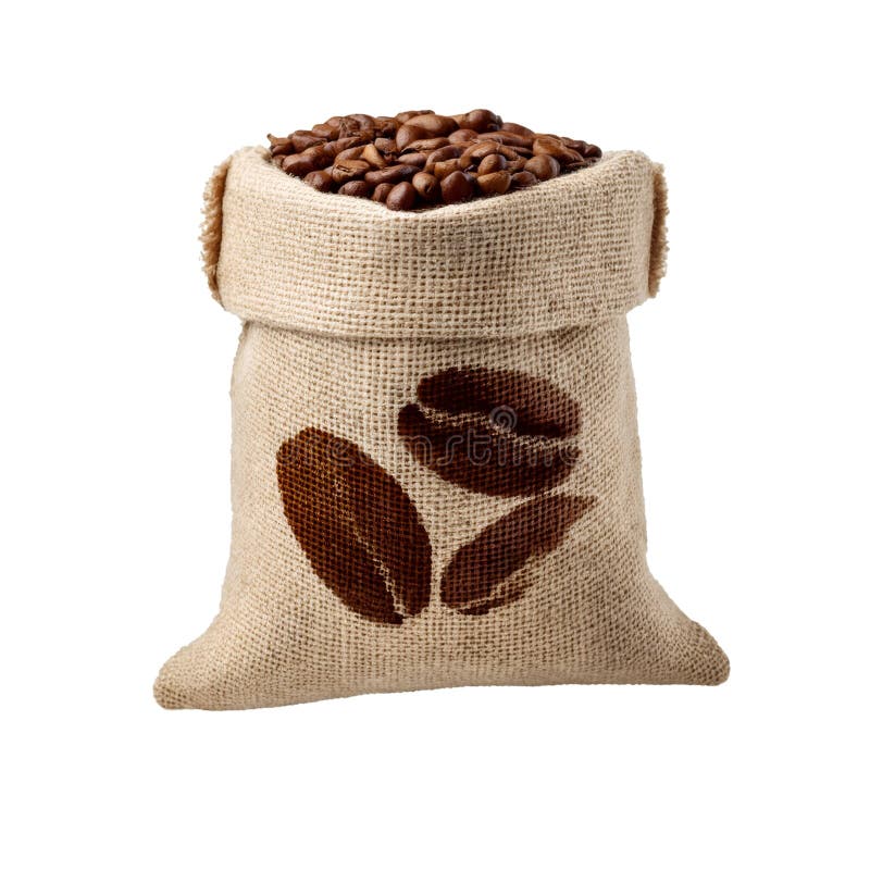 Burlap Sack Brimming with Roasted Coffee Beans, Displaying Bean Print ...