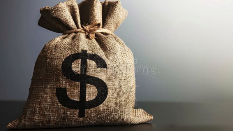 Burlap Sack with a Dollar Sign Stands Upright beside a Stack of Dollar ...