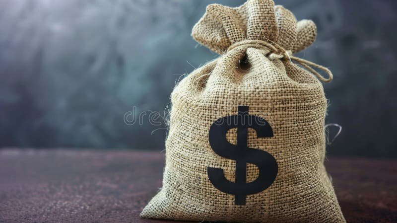 Burlap Sack with a Dollar Sign Stands Upright beside a Stack of Dollar ...