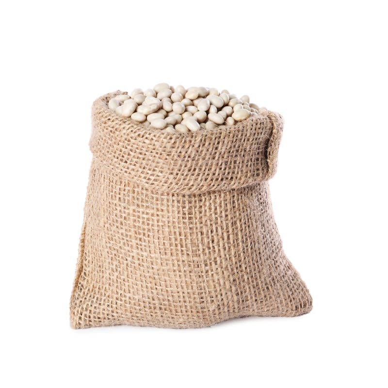 Burlap Sack with Dried Beans Isolated on White Stock Image - Image of ...