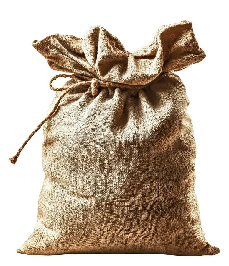 Burlap Sack Filled and Tied with Rope, Isolated on White Stock ...