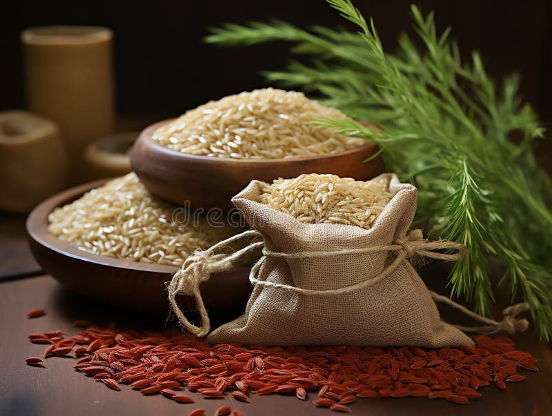 Brown Rice in a Burlap Sack Stock Illustration - Illustration of ...
