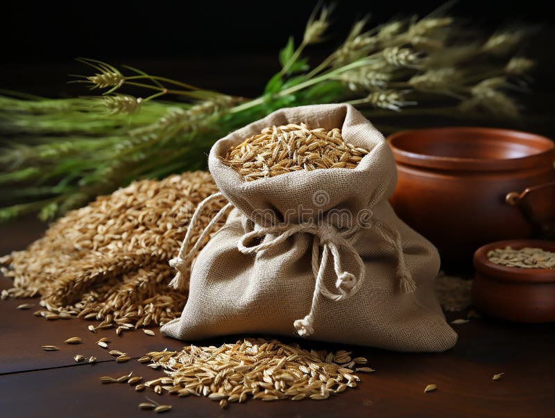 Brown Rice in a Burlap Sack Stock Illustration - Illustration of ...