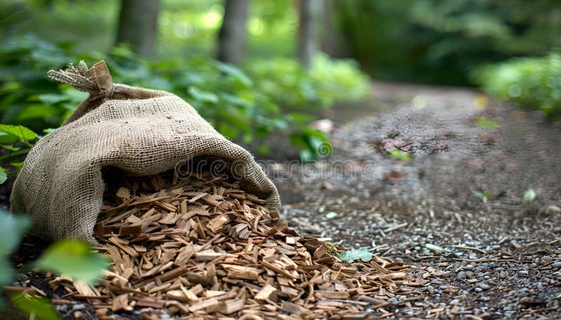 A Burlap Sack Filled with Wood Chips on a Garden Path, Representing ...