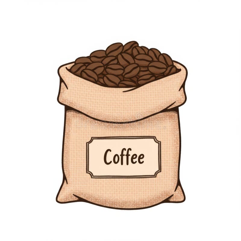 Burlap Sack Full of Brown Coffee Beans with Label Design on White ...