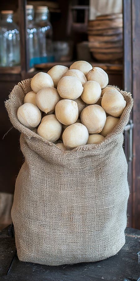 Burlap Sack Overflowing with Freshly Harvested Macadamia Nuts, Ready ...