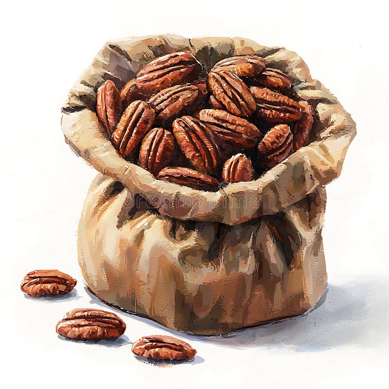 A Burlap Sack Overflowing with Pecan Nuts, with a Few Scattered on a ...