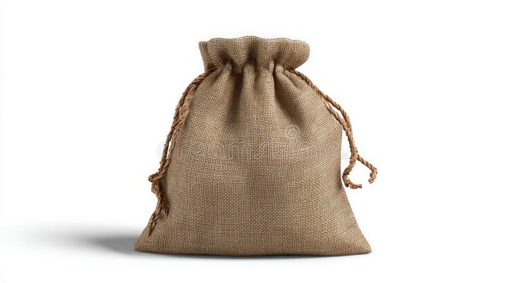 Burlap Sack on White Background, Drawstring Detail. Neural Network AI ...