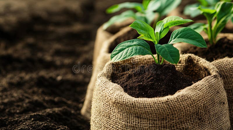 Burlap Sacks Filled with Rich, Dark Peat Soil, Essential for Plant ...