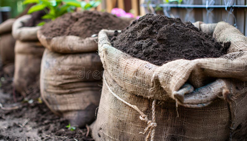 Burlap Sacks Filled with Rich, Dark Peat Soil, Essential for Plant ...