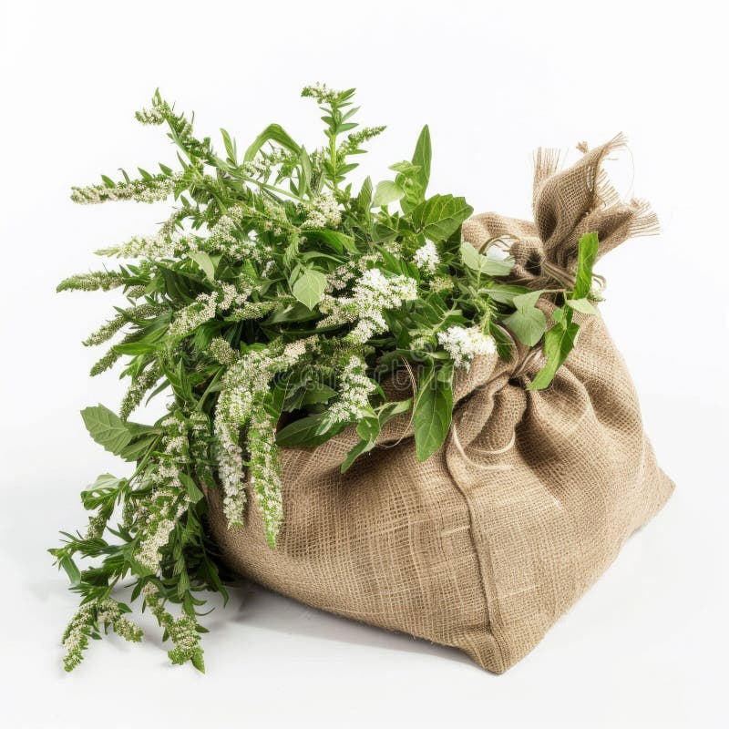 Burlap Sacks with Fresh Medicinal Herbs. Generative Ai Stock ...
