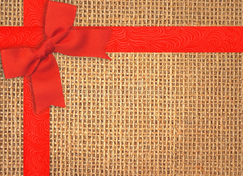 Burlap Texture Background Red Ribbon Bow Stock Photos - Free & Royalty ...