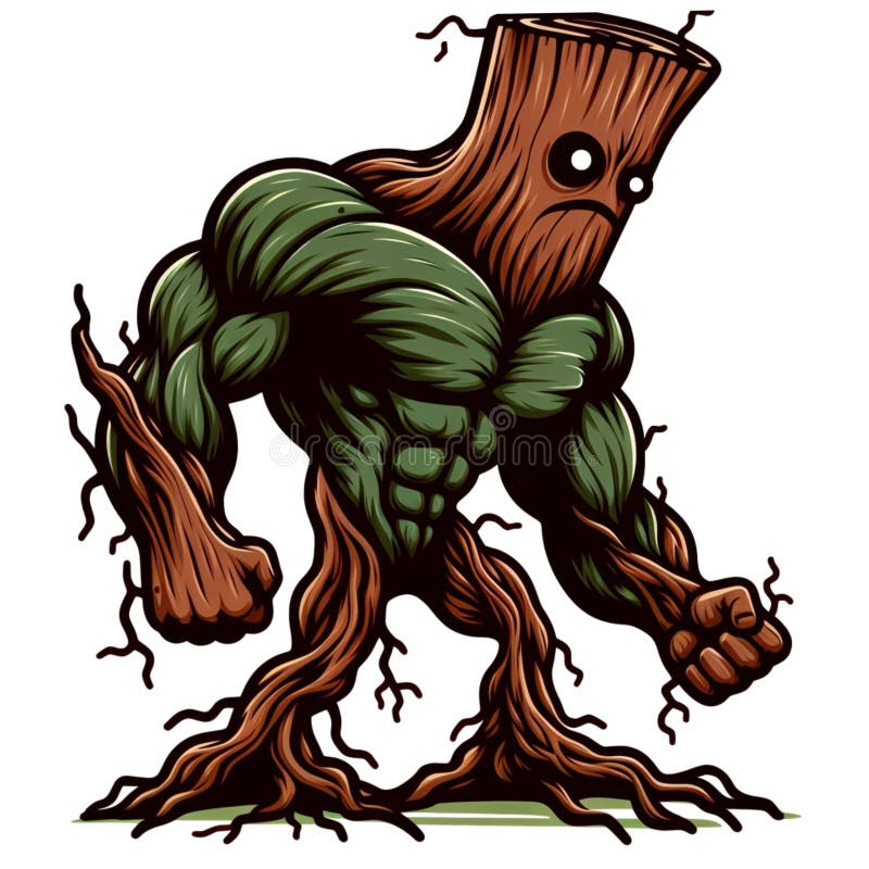 A Burly Tree Monster with a Scary Expression Isolated on a White ...