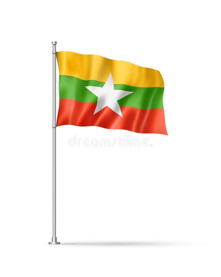 Burma Myanmar Flag Isolated on White Stock Illustration - Illustration ...