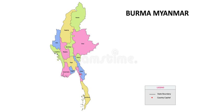 Burma Myanmar Map. State and District Map of Burma Myanmar Stock ...
