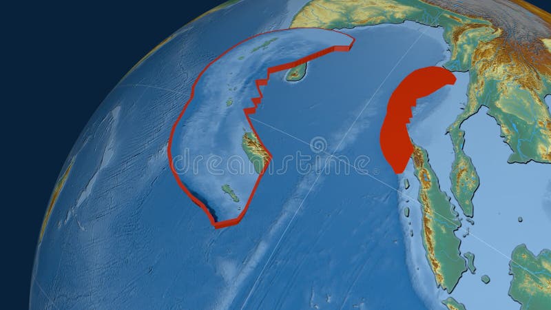 Burma Tectonic Plate. Elevation Grayscale. Borders First. Van Der ...