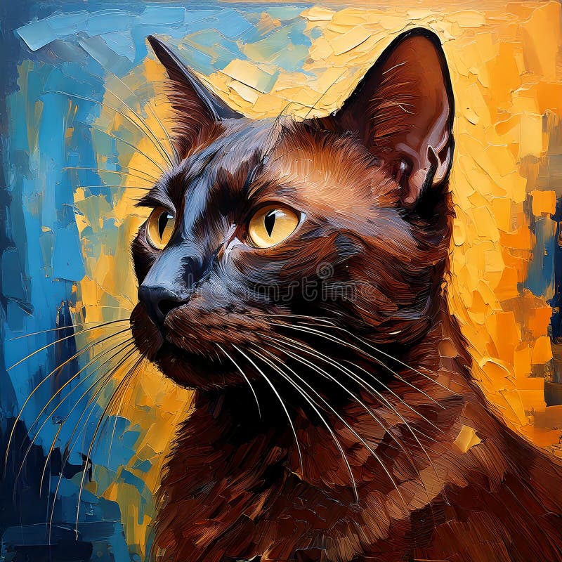 Burmese Cat in a Dramatic Color Palette Stock Illustration ...