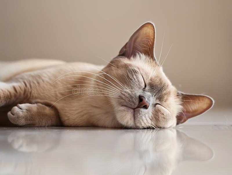 Burmese Cat Sleeping Soundly on a Smooth, Light-colored Surface Stock ...