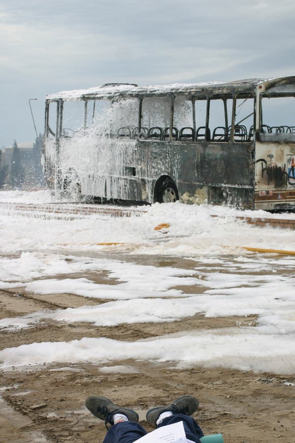 Burn bus stock photo. Image of burning, wall, smoke - 173749800