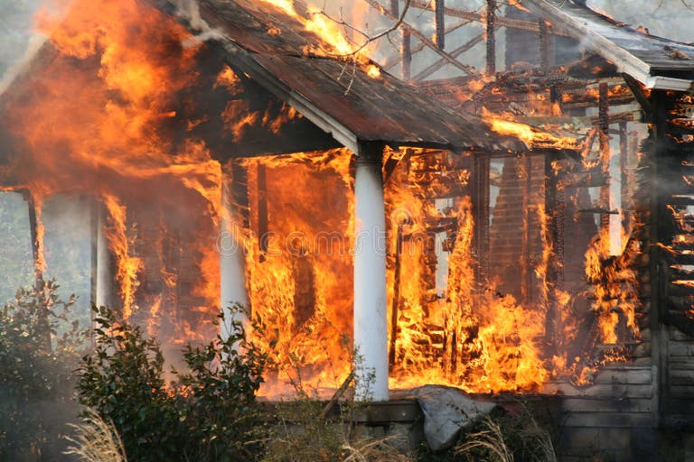 Burn down house fire stock photo. Image of work, nobility - 8851428